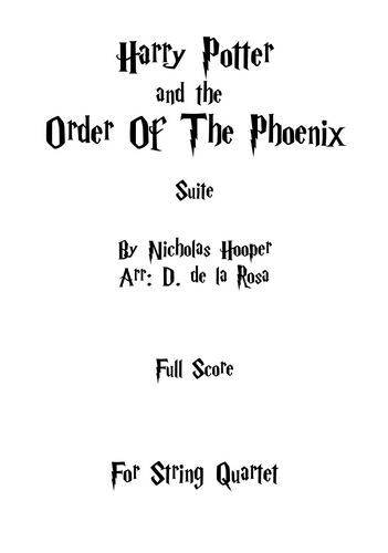 Harry Potter And The Order Of The Phoenix - String Quartet -Full Score and Parts | Music ...