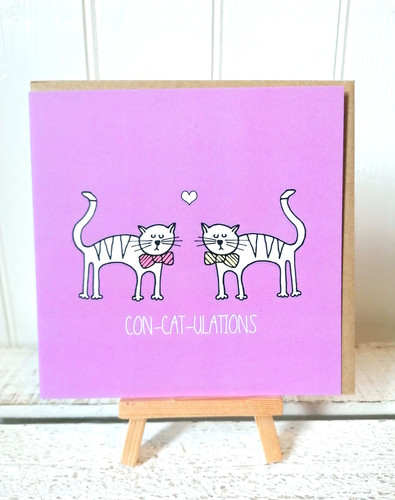 Congratulations Cat Themed - Mr and Mr Wedding - Greetings Card