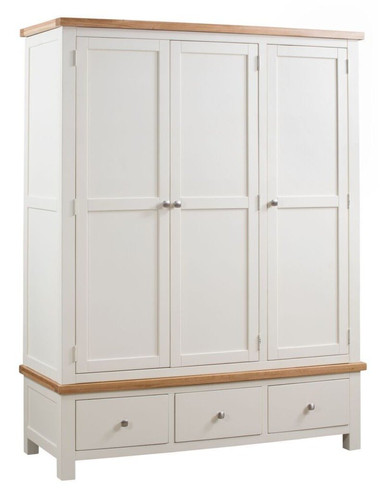 Dorset Ivory Painted Oak Triple Robe with 3 Drawers