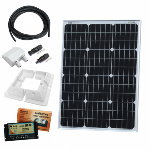 60W 12V dual battery solar charging kit with 10A controller, mounting ...