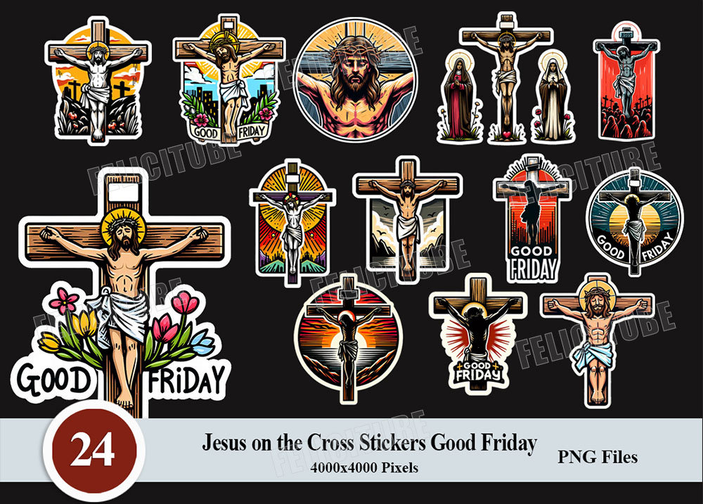 Jesus on the Cross Stickers Good Friday Set PNG Files