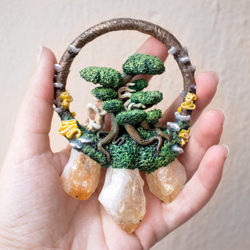 Big Heated Amethyst Tree Pendant | Bonsai-Inspired Crystal Necklace