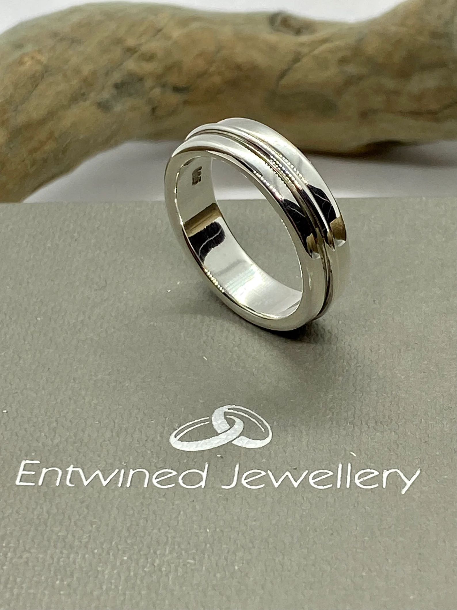 9ct White Gold and 925 Solid Sterling Silver Ring - Bespoke - Engraved ...