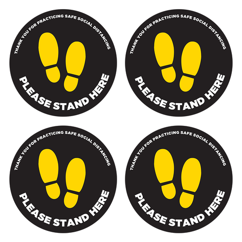 4- Pack: Please Stand Here- 10" Circular Floor Decals | ABC Equipment Store