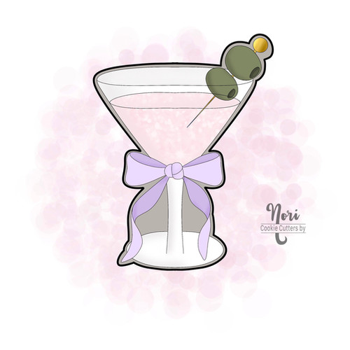 Martini Glass with Bow and Olives Cookie Cutter - CN1756 | CC by Nori