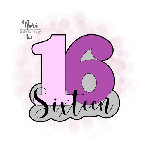 Number 16 Lettered Sweet Sixteen Cookie Cutter - CN0552 | CC by Nori