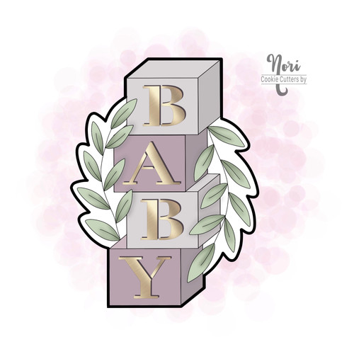 Floral Baby Blocks Cookie Cutter and optional Stencil - CN1143 | CC by Nori