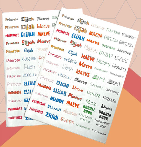 65 small Back-to-School Kids' Name Labels - 1 sheet | Kara Creations