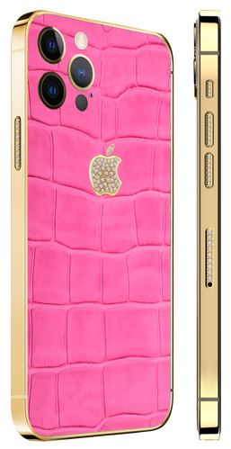 iPhone 15 Pro Gold Diamond Pink Alligator | exclusive-iphone-GG