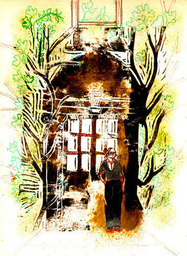 A4 artwork - Daphne du Maurier standing at the entrance to Menabilly ...