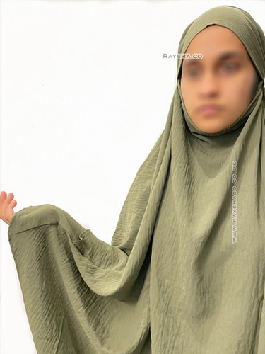 Khaki green crepe 2 layer khimar | Raysha.co