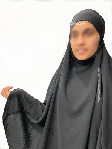 Crepe 2 layer khimar black | Raysha.co