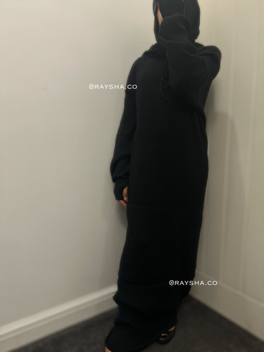 Rayshaco winter ribbed knit hood dress - black | Raysha.co