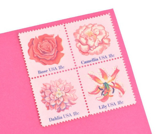 18¢ Pink Flowers - 24 Stamps | vintagepostagestamps