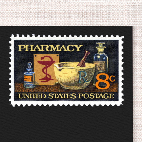 8¢ Pharmacy - Pack of 25 unused stamps from 1972 | vintagepostagestamps