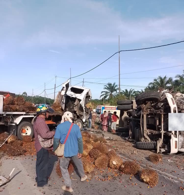 Dua cedera kemalangan dua lori muatan kelapa sawit di Beluran