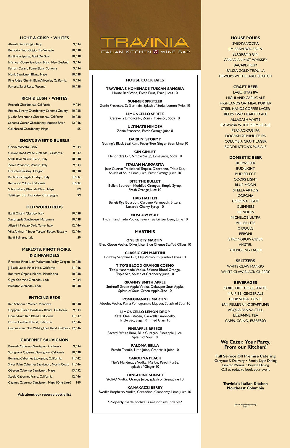 Menus | Travinia