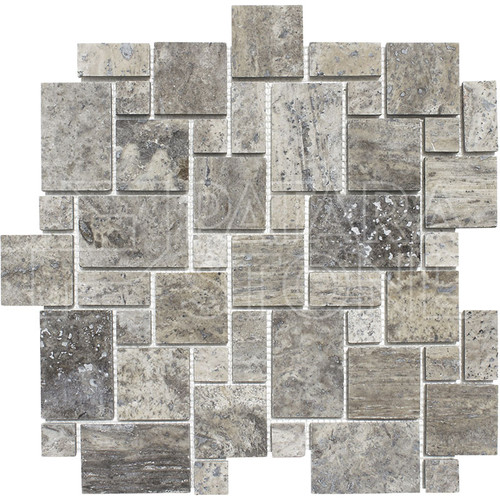 Silver Travertine Mini Versailles Pattern Mosaic | Tile & Stone Trading