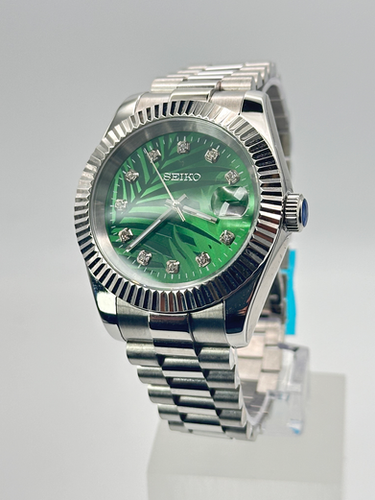 CUSTOM SEIKO MOD DIAMOND MARKER WATCH NH35 - EMERALD GREEN PALM | ELITE ...
