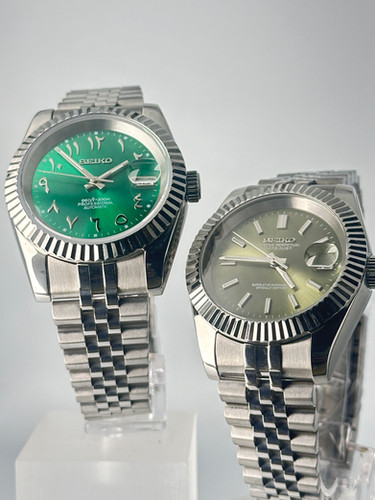 CUSTOM SEIKO MOD WATCH GIFT SET - OLIVE SUNBURST AND ARABIC GREEN SET ...