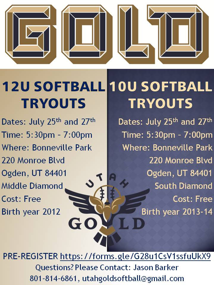 Utah Gold Softball 12u and 10u Team Tryouts! Based in Weber County ...