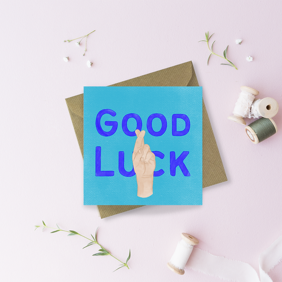 Good Luck (fingers crossed) Greetings Card | Sayers Studio