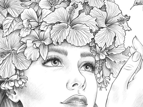 Exotic coloring page for adults. Woman in a wreath. | Tiana Lofd Art