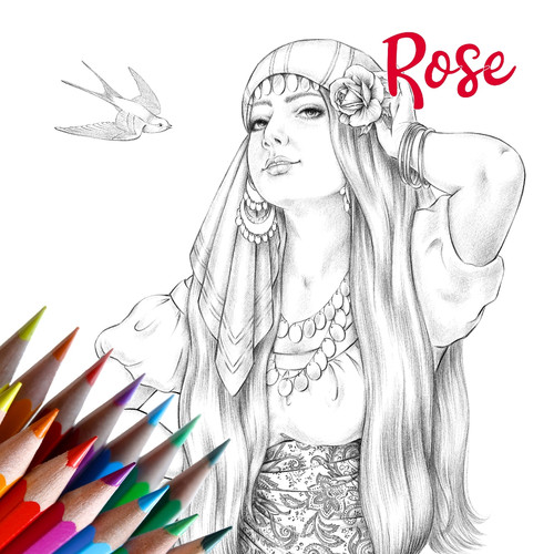 Young Gypsy Woman. Printable Coloring Page PDF | Tiana Lofd Art