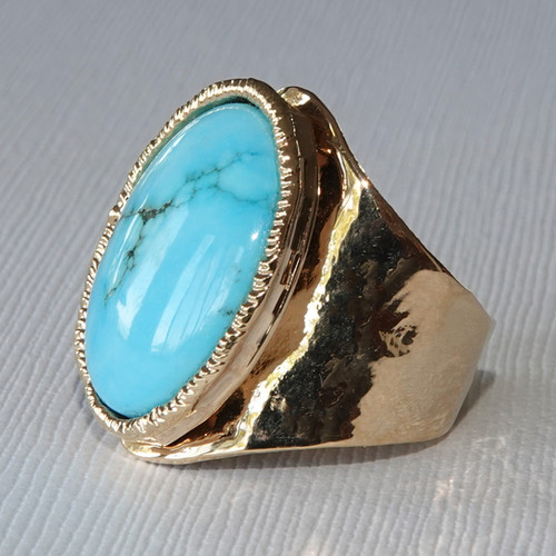 Turquoise Gold Ring Signet Adjustable | Krysia Renau Jewelry