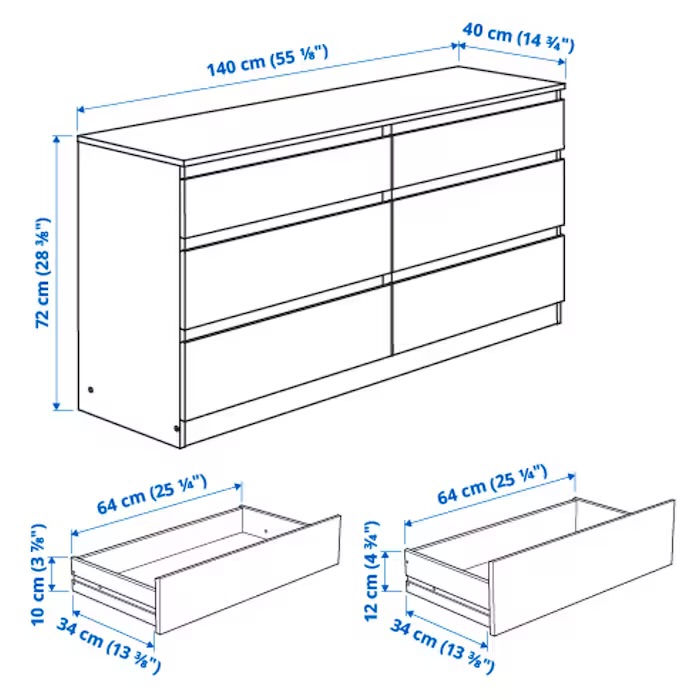 KULLEN Chest of 6 drawers white 140x72 cm 55 1 8x28 3 8 Buybigbrand