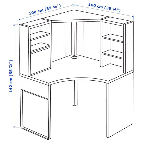 MICKE Corner workstation white 100x142 cm 39 3 8x55 7 8 Buybigbrand