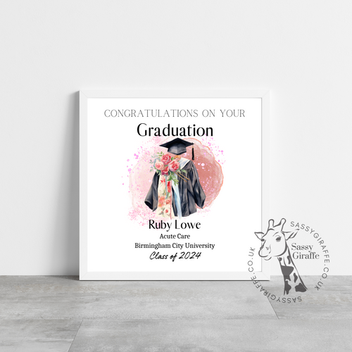 Personalised Graduation Frame Black and Pink Graduation Gown Design ...