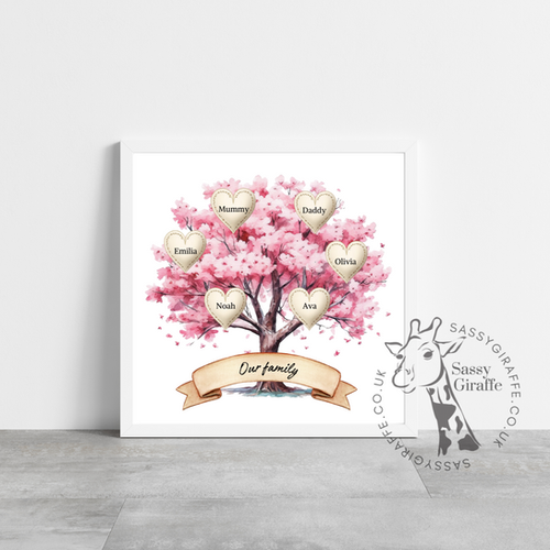 Sassy Giraffe Designs Personalised Pink Blossom Family Tree | sassygiraffe