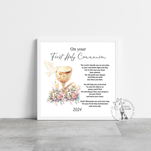 First Holy Communion Frame Chalice and Pink Blooms Design with Poem ...