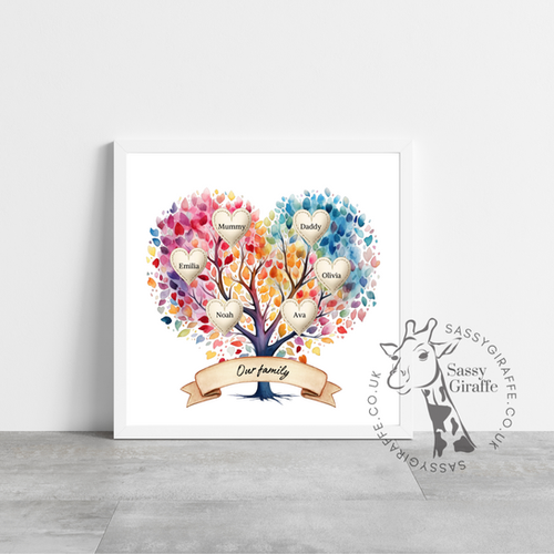 Sassy Giraffe Designs Personalised Rainbow Heart Family Tree | sassygiraffe