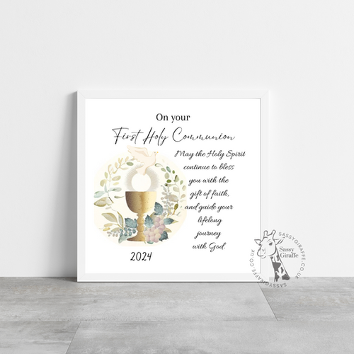 First Holy Communion Frame Chalice and Wreath Design Holy Spirit Verse ...