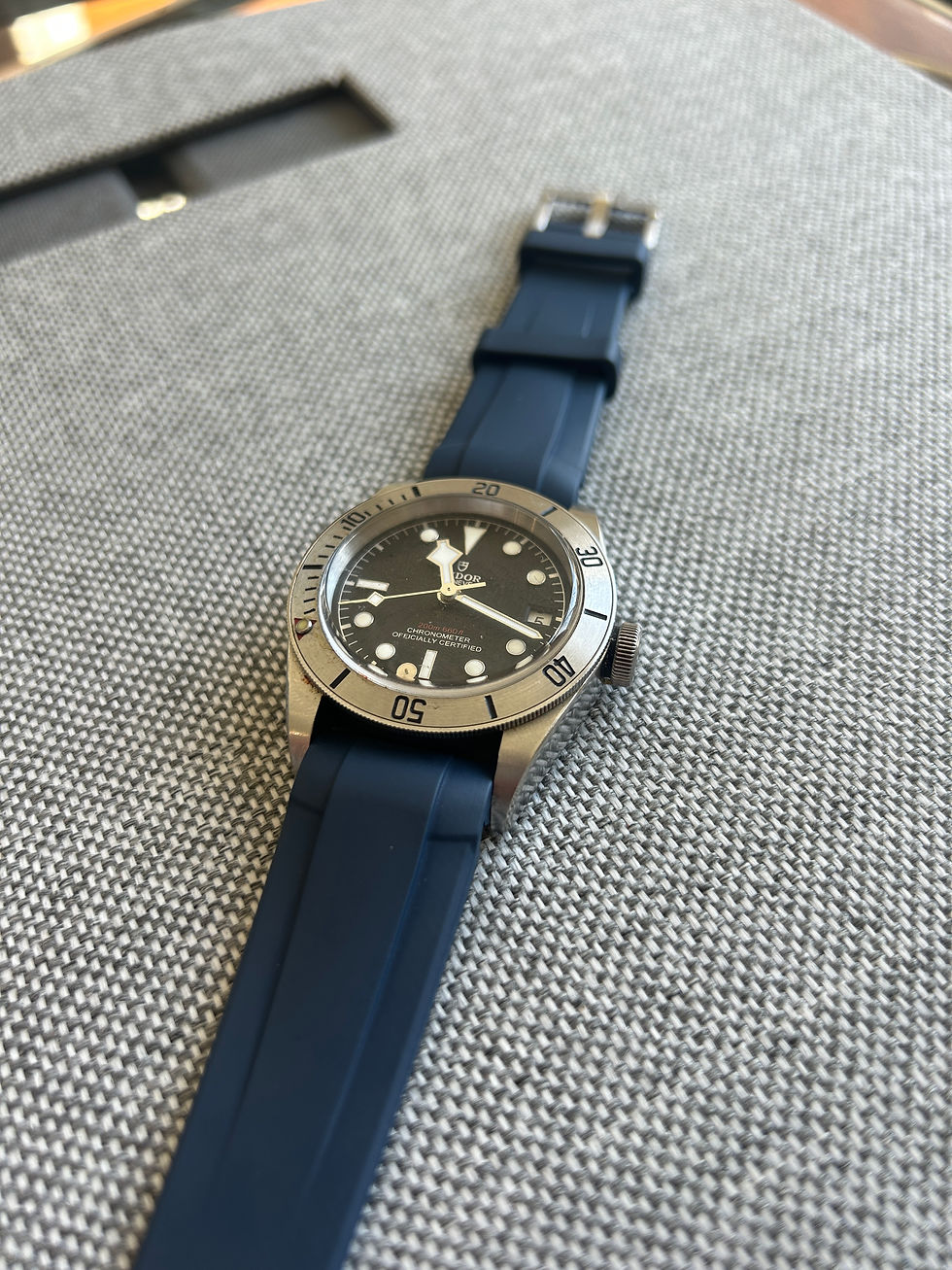 22mm Navy Vulcanized Caoutchouc Rubber Strap Tudor Black Bay Watch | O2 