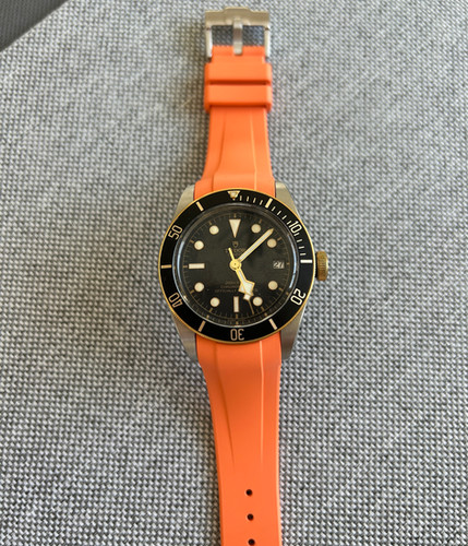 22mm ORANGE Vulcanized Caoutchouc rubber Strap Tudor Black Bay 41 ...