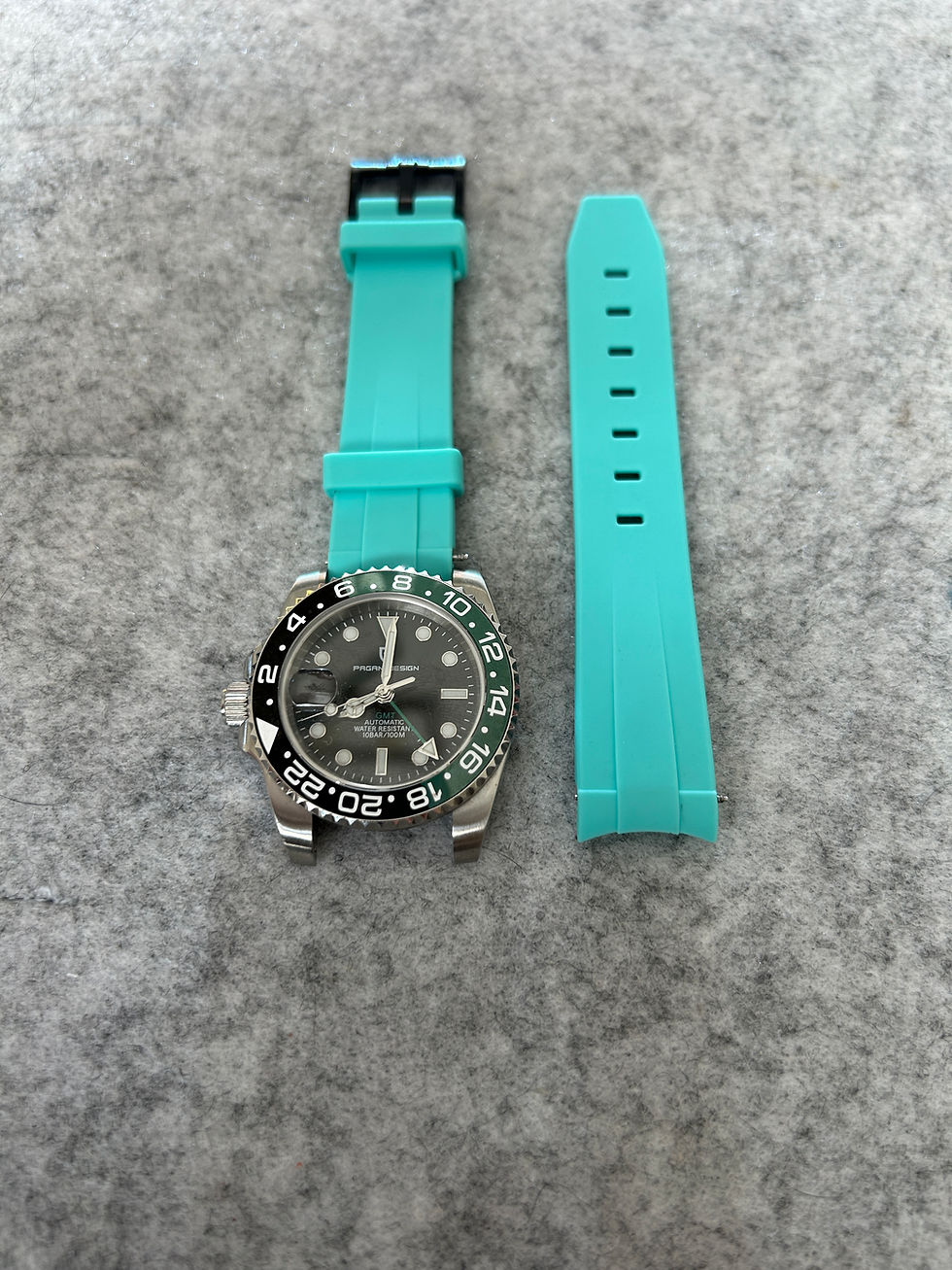 20mm TURQUOISE Vulcanized Rubber Strap Omega GMT Sprite Black Buckle ...