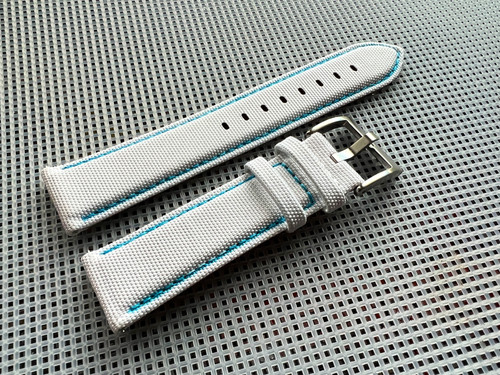 WHITE sailcloth leather strap AQUA stitch | O2 Straps