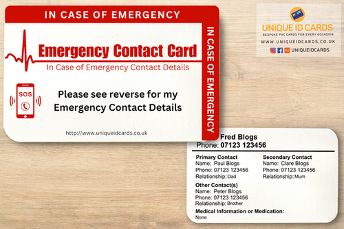 Emergency Contact Card (ICE) Medical Alert, Allergy Card | Unique ID Cards