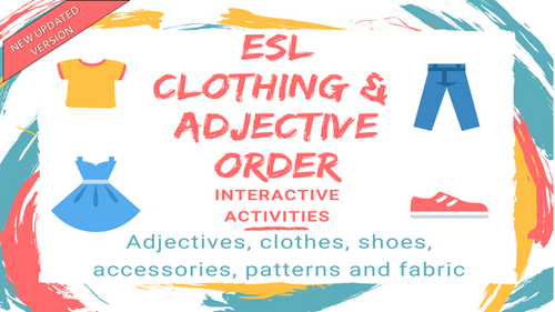 ESL Interactive Editable Clothes, Order of the Adjectives and more ...