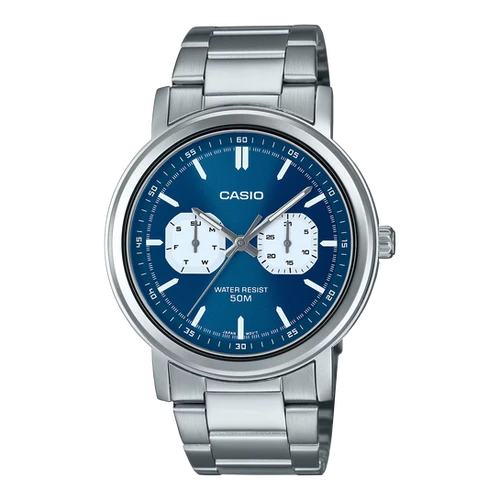 Casio WR 50M Analog Watch MTP-E335D-2E1 Silver/Blue | WatchWorldAustralia