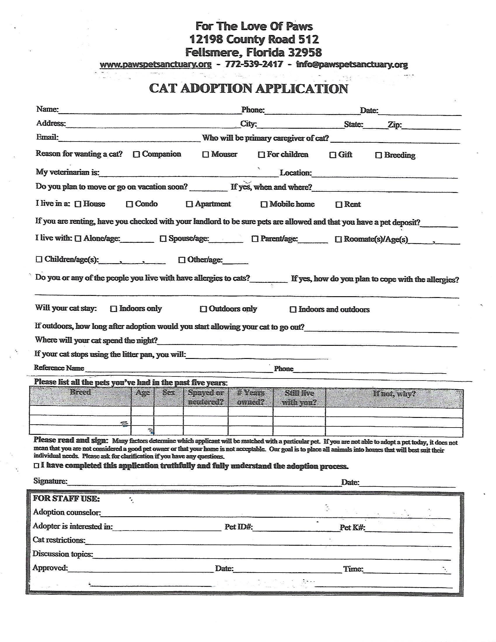 FORMS | For The Love Of Paws