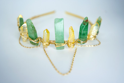 Green Strawberry and Gold Titanium Quartz Tiara | Astra Gems