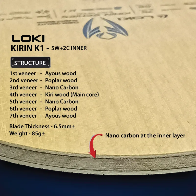 Loki Kirin K1 Composite Carbon Table Tennis Blade | Two and Ones