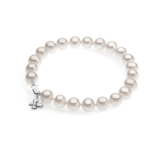 Bracciale Perle in Oro bianco con farfalla | Comete Gioielli