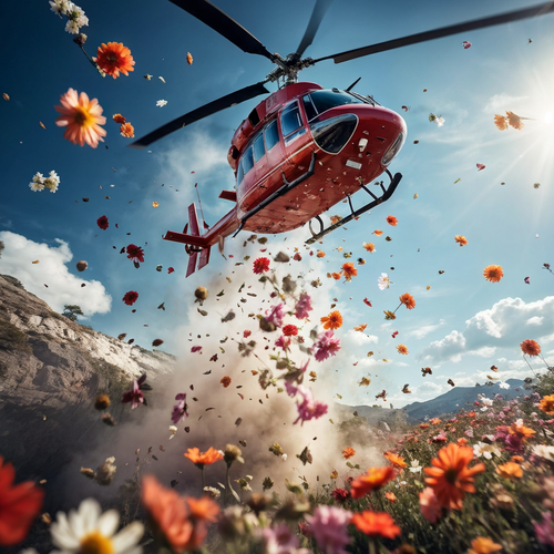chopper flying with flowers | Shutterhub