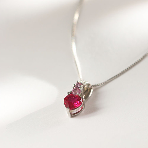 Josefine Sterling Silver Heart Necklace with Ruby Colored Crystal ...