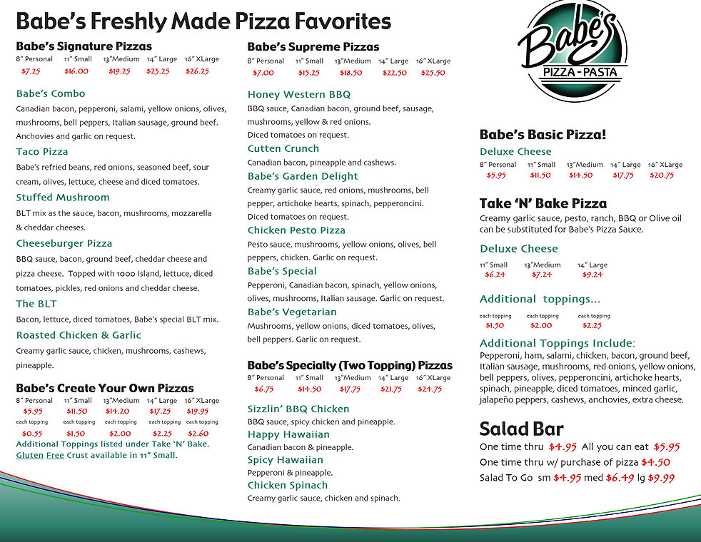 Babes Menu | babes-pizza
